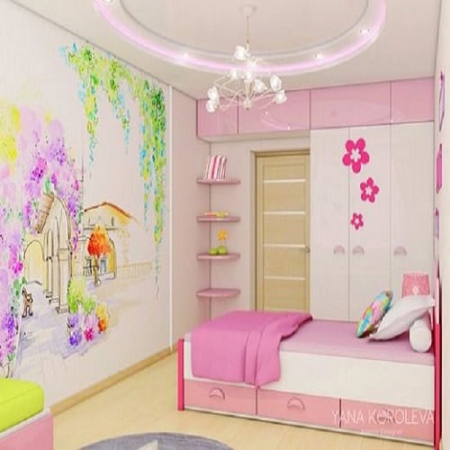Pinkish Fall Ceiling For Girls Room